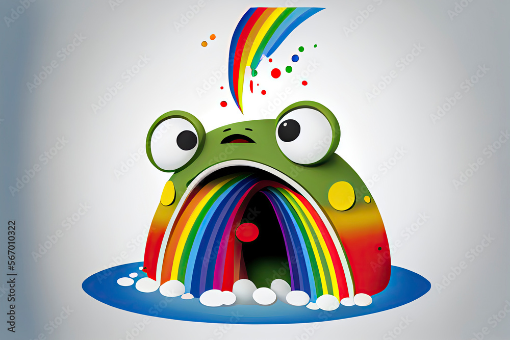 cartoon of a bored frog yawning with a rainbow coming out of it's mouth ...
