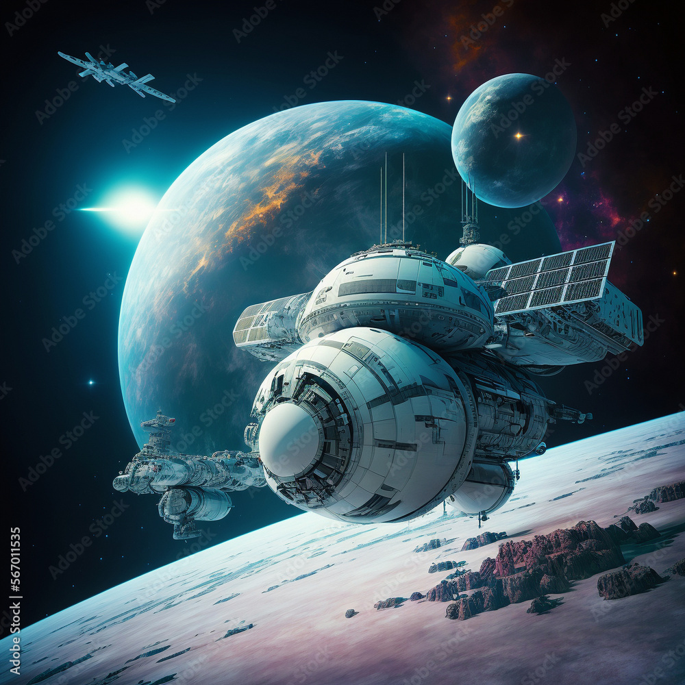 Interstellar fantasy: space ship travels around planets made by ...