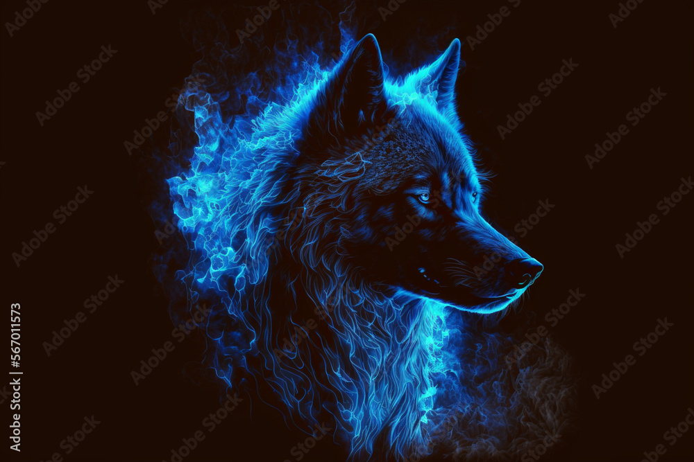 Blue Fire Flames Wolf