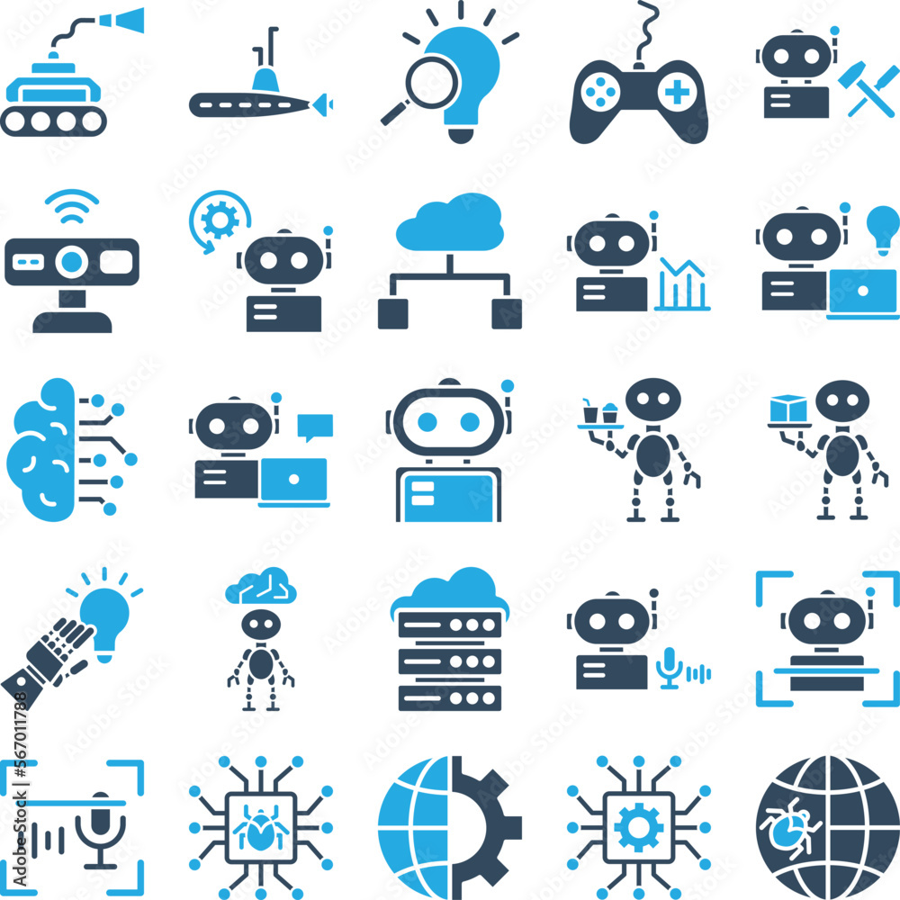 Artificial intelligence icons set, Artificial intelligence vector icons, Artificial icons pack ...