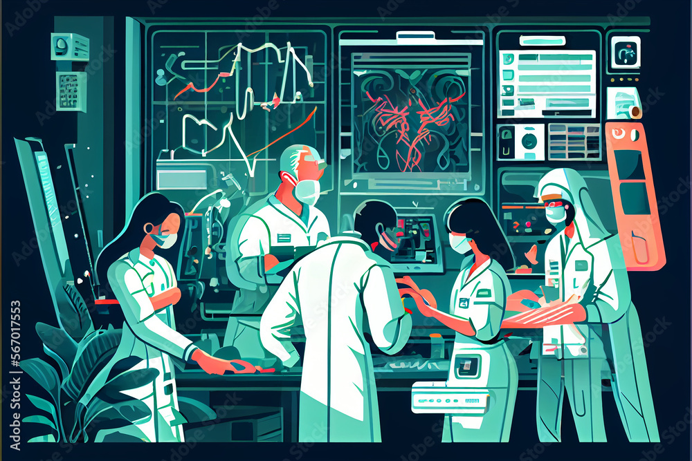 Characters of doctors and medics in science laboratory, vector ...
