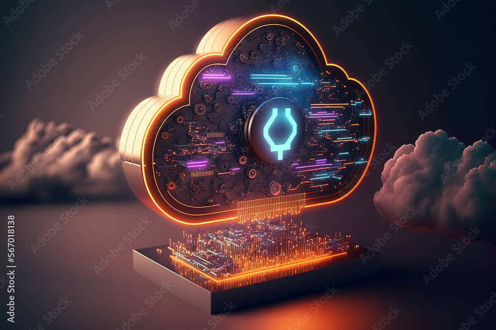 Abstract cloud computing technology concept. Cloud Computing, Data Center, Server Rack ...