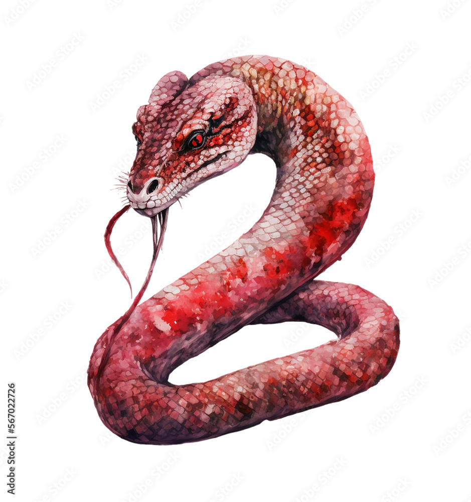 Valentine's Day watercolor snake with watercolor splash hand-drawn ...
