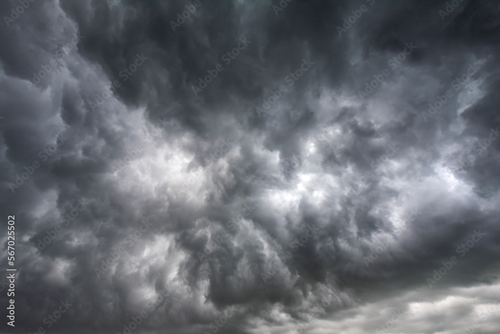 Dramatic dark storm rain clouds black sky background. Dark thunderstorm clouds rainny atmosphere ...