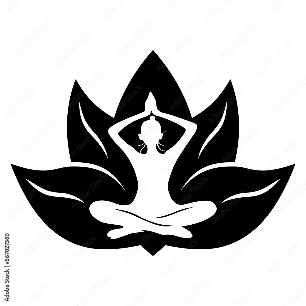 Lotus Yoga Logo Icon Black and White Drawing Vector Art Stock ...