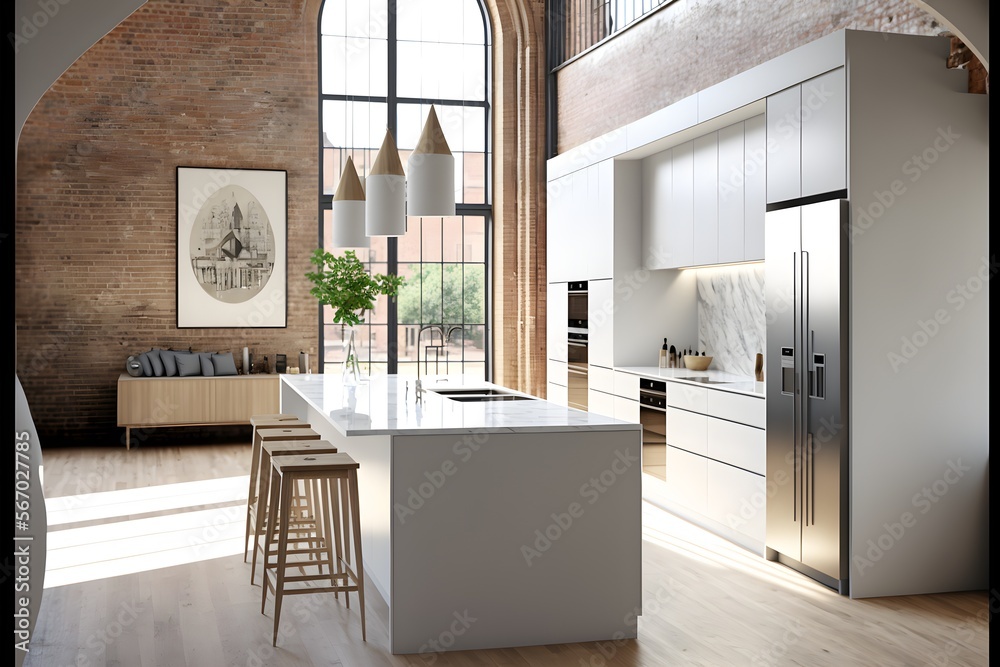 A modern kitchen, in a minimalist millennium crib, generative ai, high ...