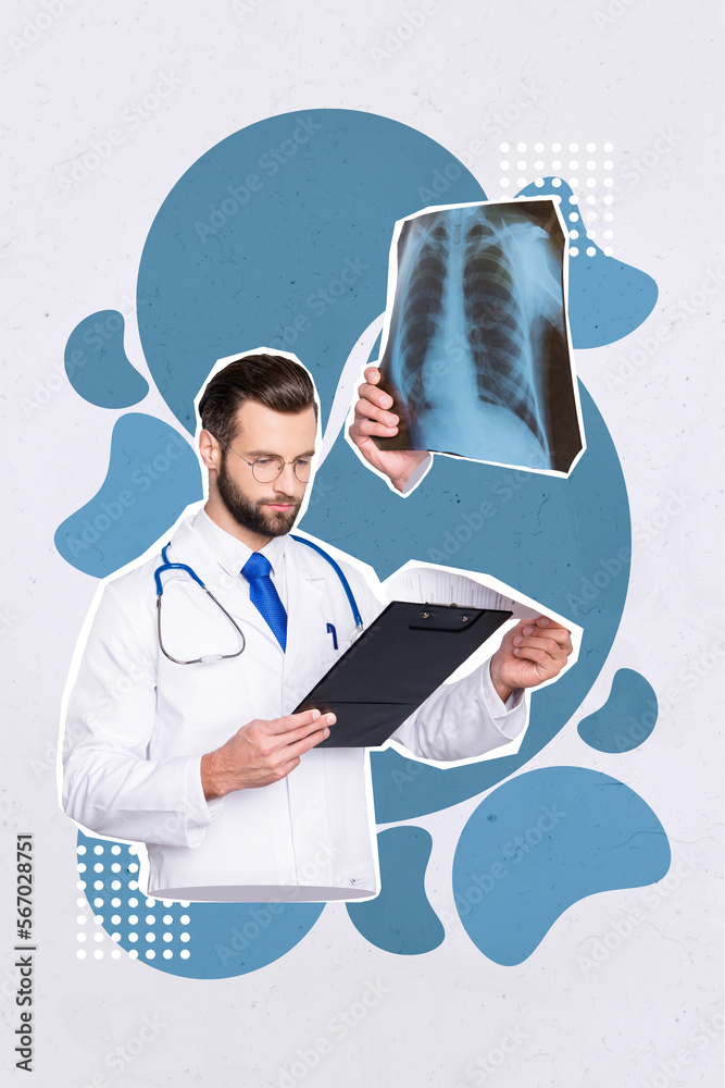 Vertical collage picture of professional doctor white coat read ...