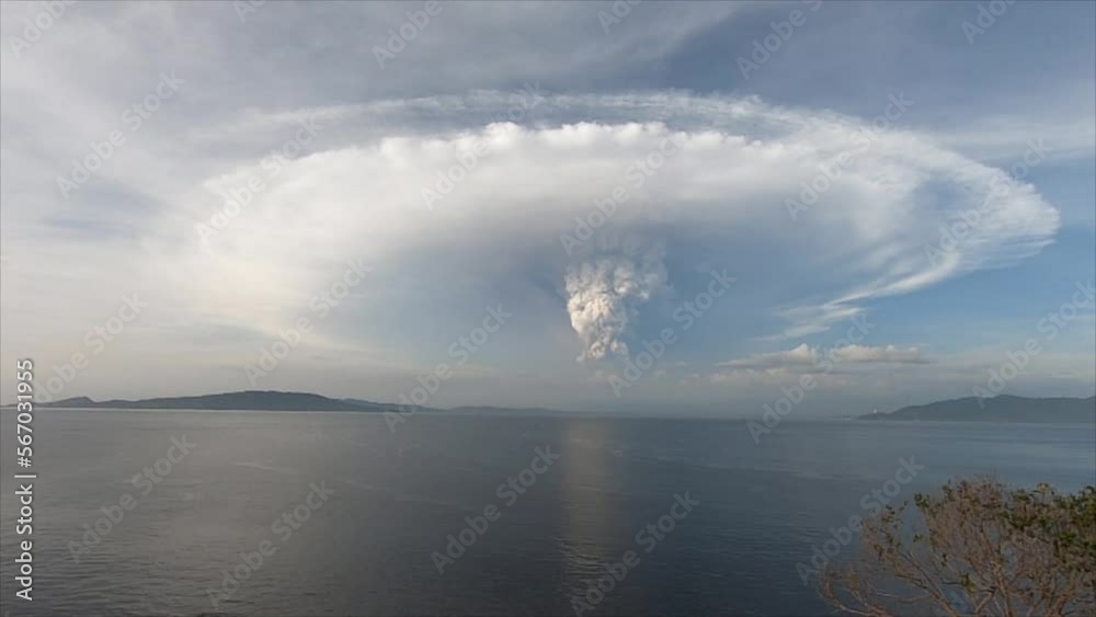 View of the volcanic eruption across the strait. Taal volcano eruption ...
