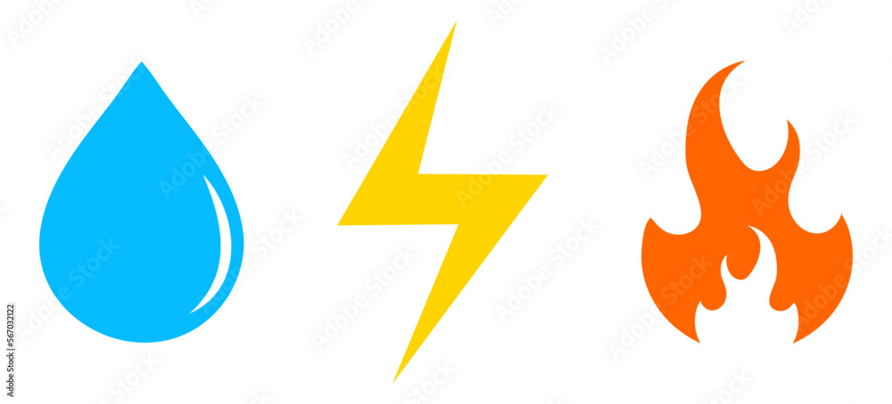 Gas, water, electricity icons. Vector utilities signs. Power, heat and ...