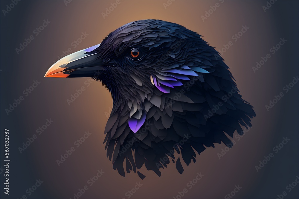 A beautiful flat raven head icon. Generative AI. Stock Illustration ...