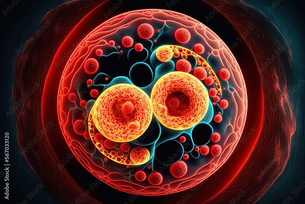 Ilustração do Stock: Egg cell embryo. A cluster of crimson nuclei in ...