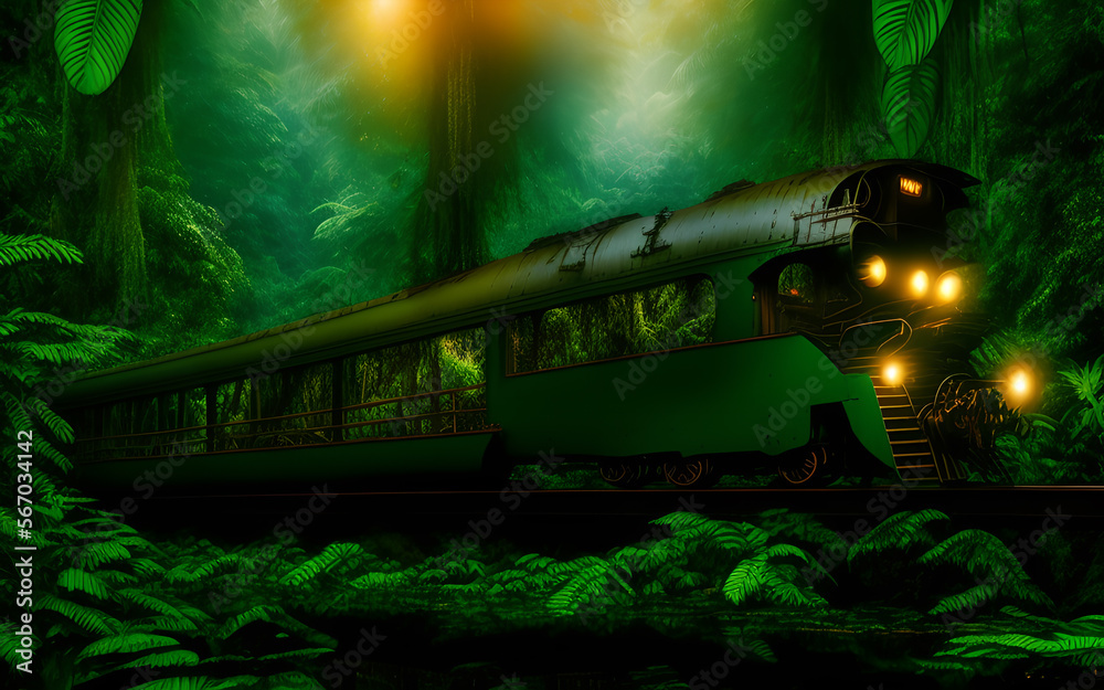 Ghost train in the mystic tropical jungle forest. Generative Al ...