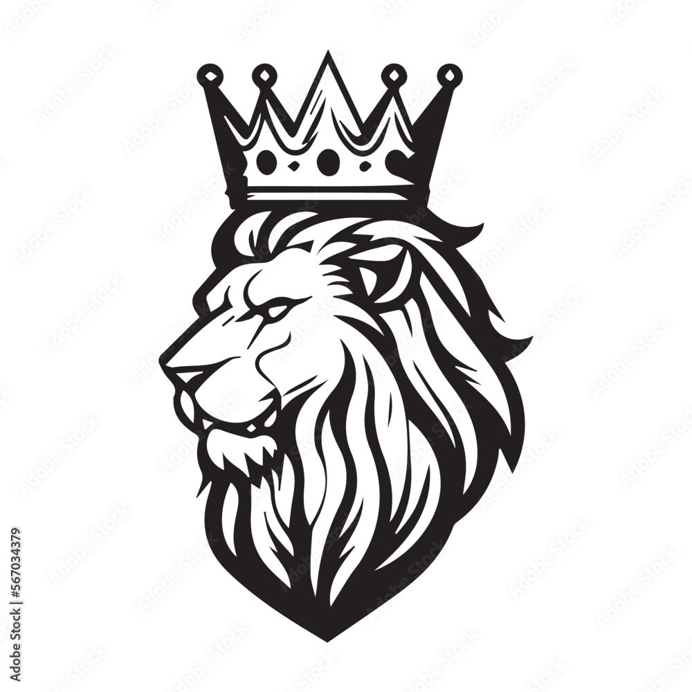 Lion with crown vector logo design. Isolated King lion clipart sticker ...
