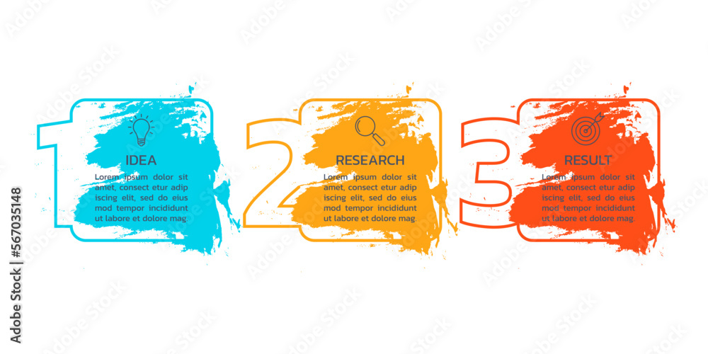 3 step chart design. Three options process diagram with outline icons ...