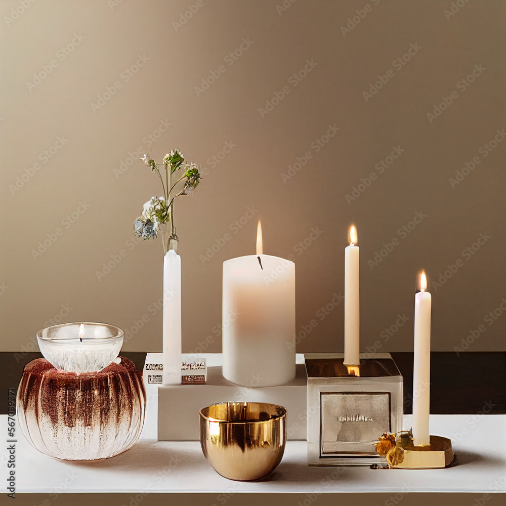 still life with candles in style of luxurious aesthetic, Illustration ...