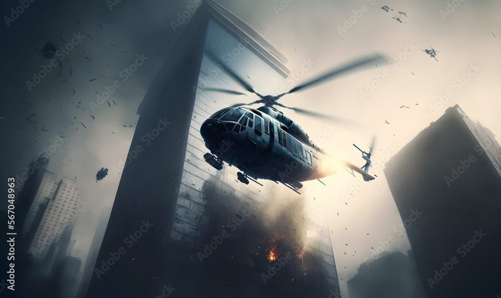 Helicopter crashing into Skyscraper, the end of the earth apocalyptic ...