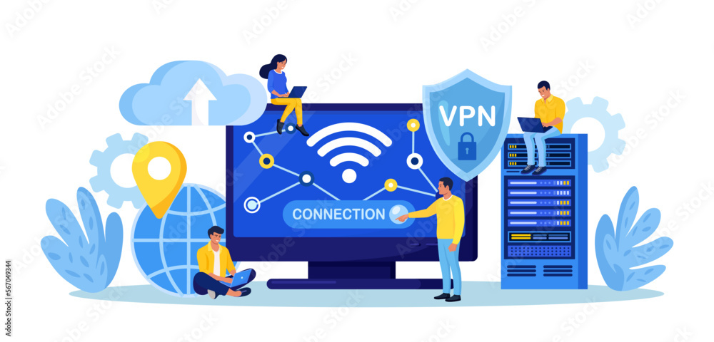 Vecteur Stock Virtual Private Network. People Using VPN Technology ...