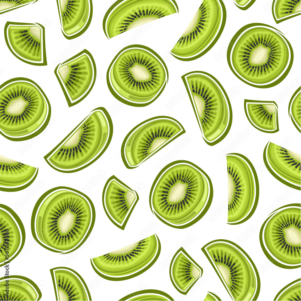 Vector Kiwi Seamless Pattern, square repeat background with cut out ...