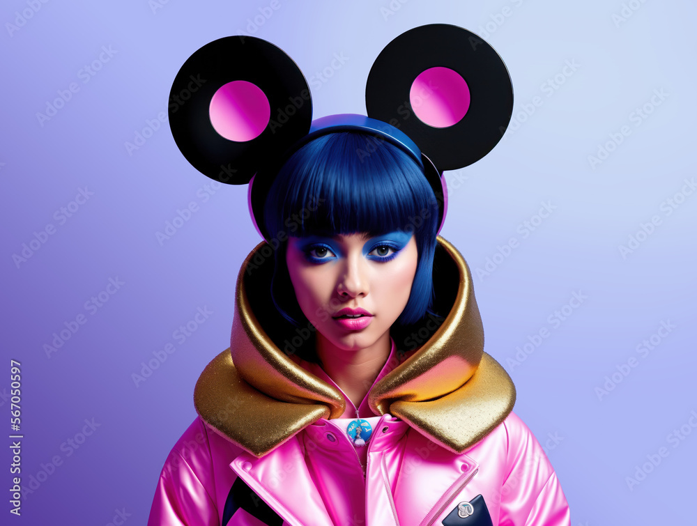 Fashion portrait of a woman in futuristic virtual fashion outfit with ...