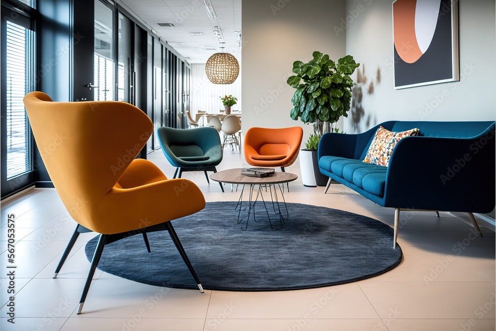 Interior photography of a modern corporate office reception waiting ...