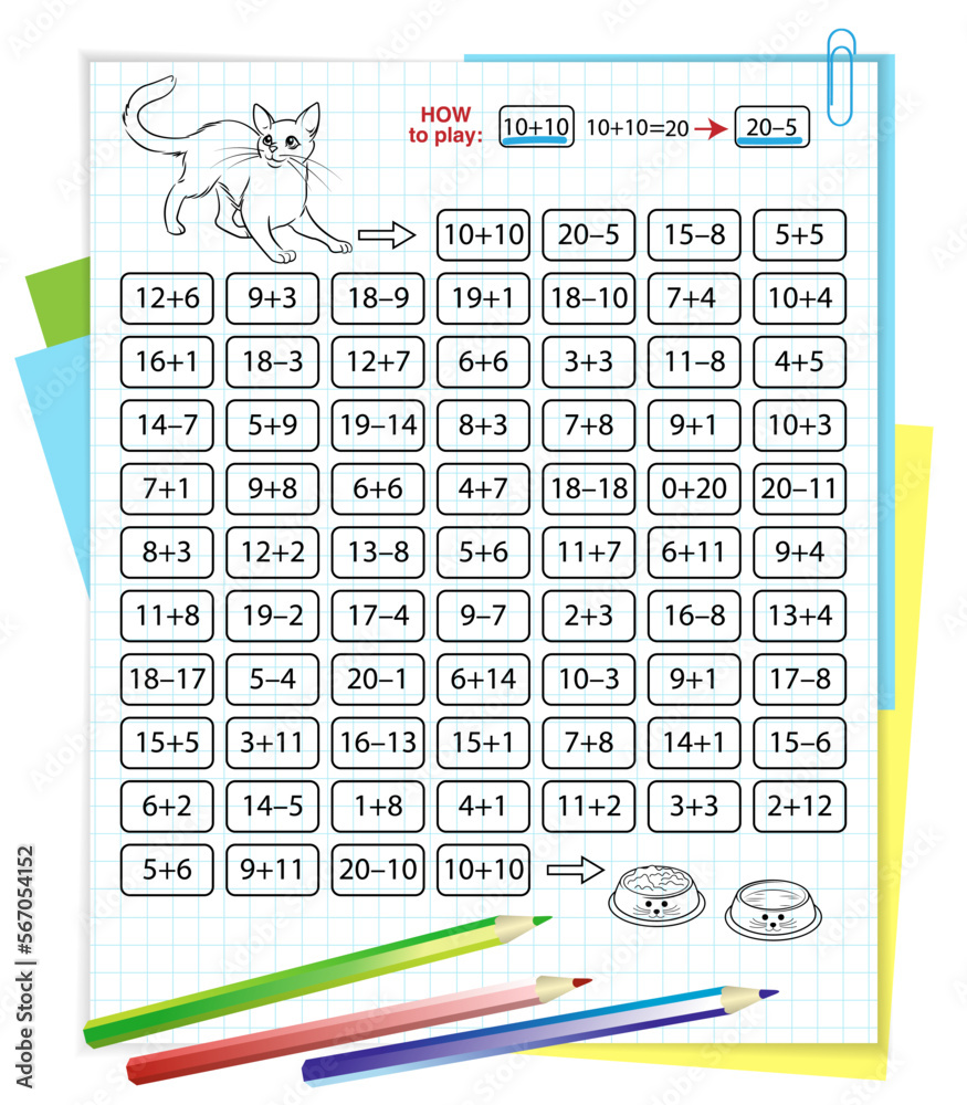 Math maze game for schoolchildren with addition and subtraction ...