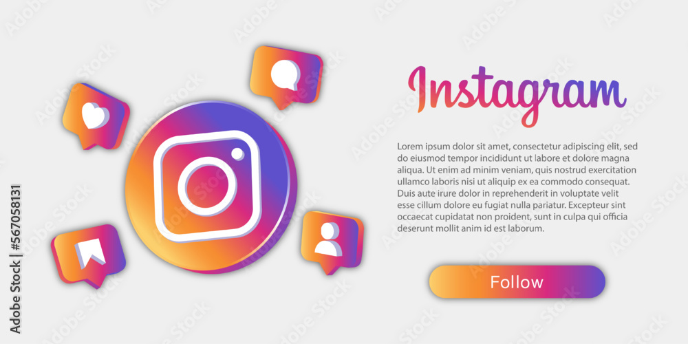 Follow us on instagram 3d logo with social media notification icons ...