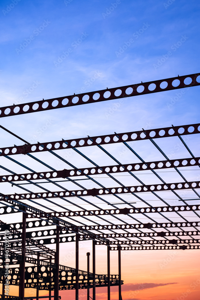 Silhouette of metal castellated beam of factory building structure in ...