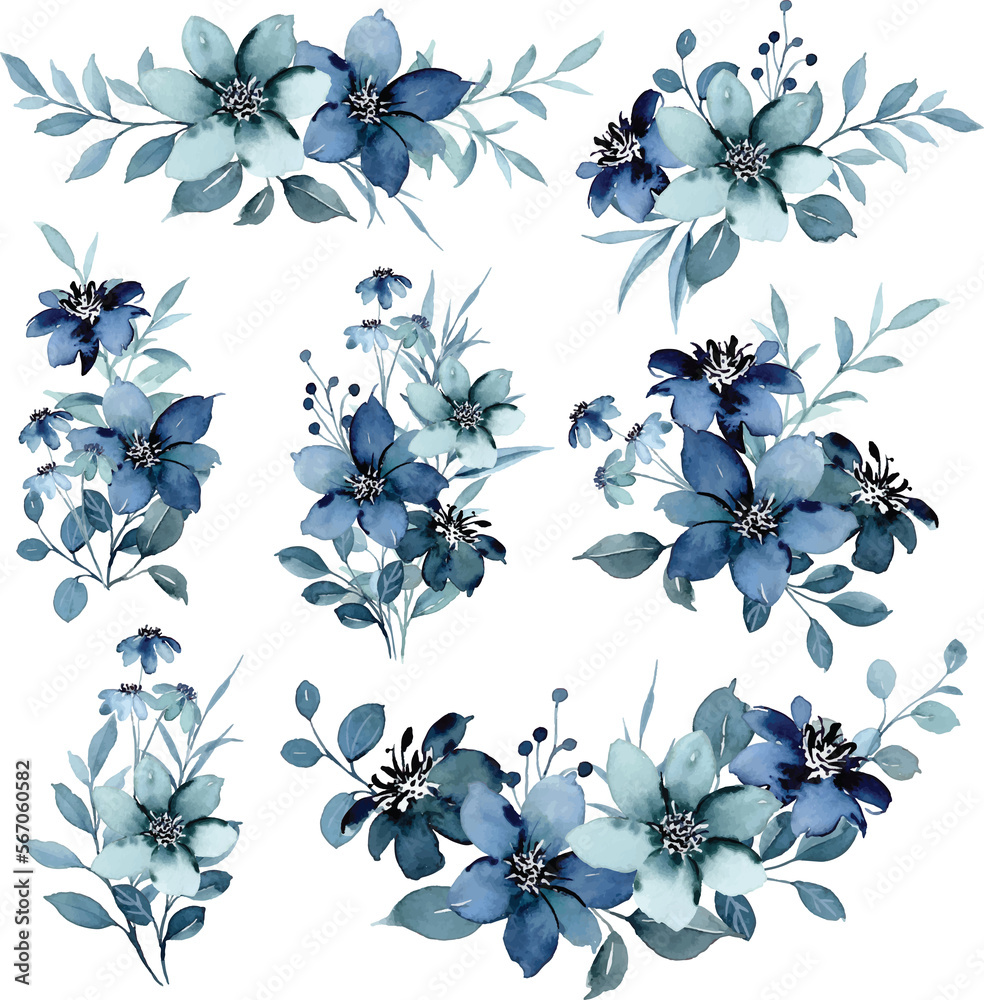 Blue Watercolor Hand drawn Flower PNG Stock Illustration | Adobe Stock