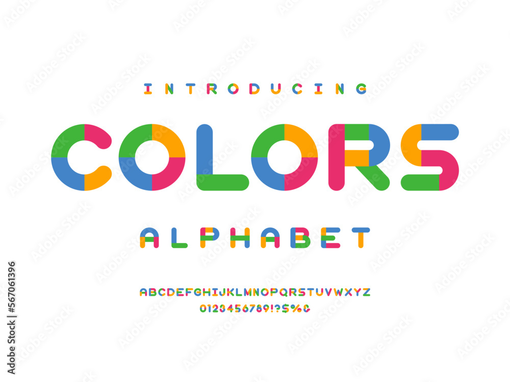 Vector of modern colorful alphabet design with uppercase, numbers and ...