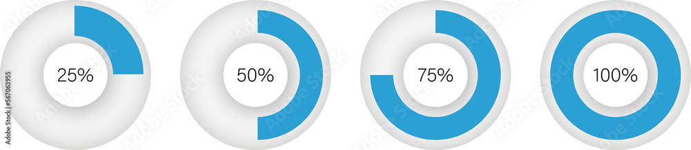 Set of pie charts from 25 to 100% for infographic design. Loading ...