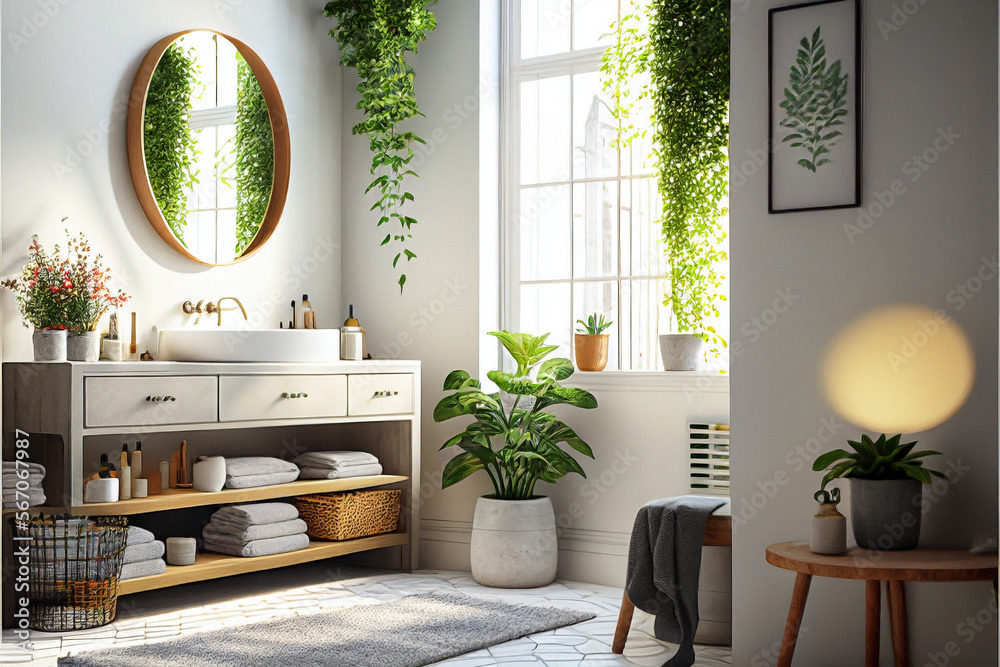 Bath space and vanity with styling, decor around themes of self-care ...