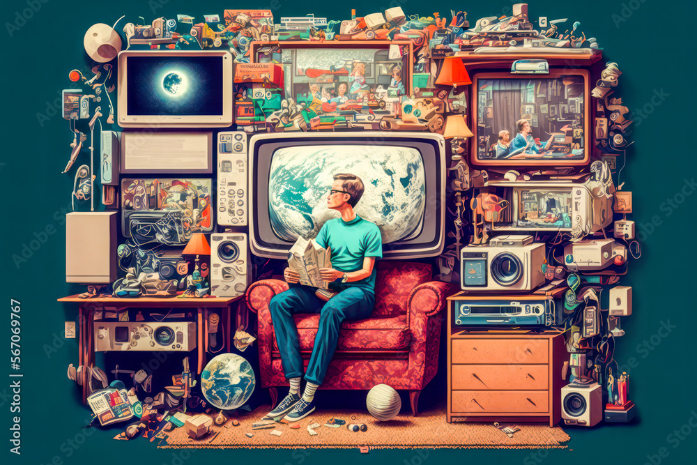 Nerd in a room full of old technology from the 90s. Generative AI ...