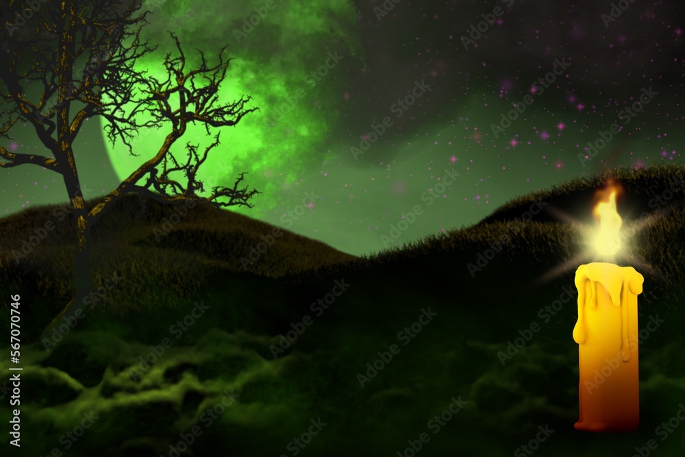 Halloween vivid scary dark night mockup - free space on left side and ...