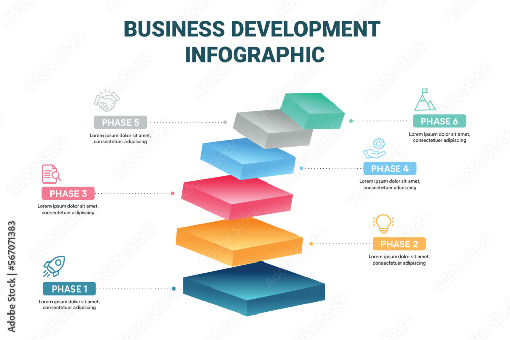 Square isometric floating diagram infographic design with icons. 6 step ...