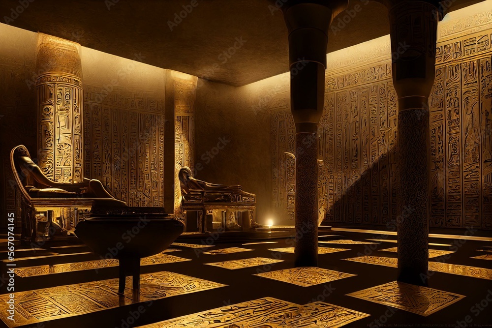 Throne of the Pharaoh. Black room interior in ancient Egyptian style ...