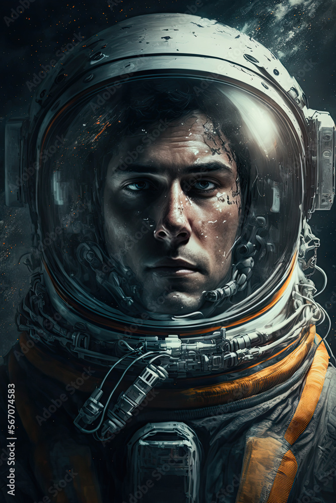 fantastic portrait of a male astronaut in a helmet and spacesuit ...
