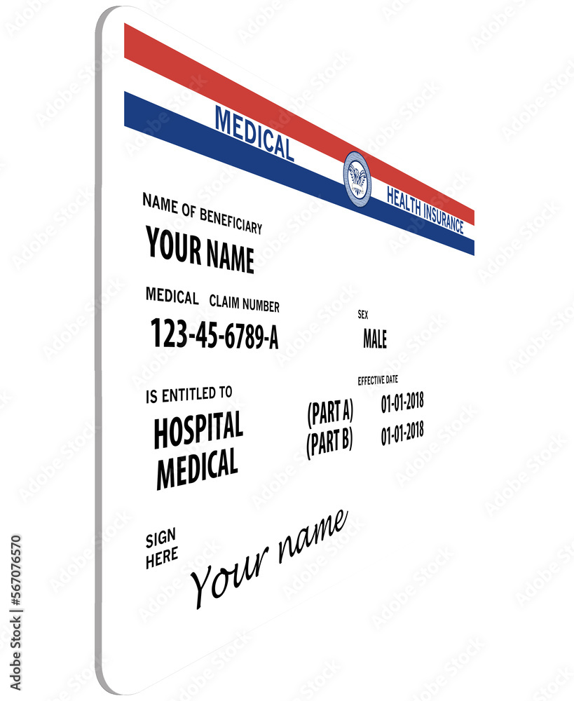 Here is a generic, mock federal medical insurance card isolated on a ...