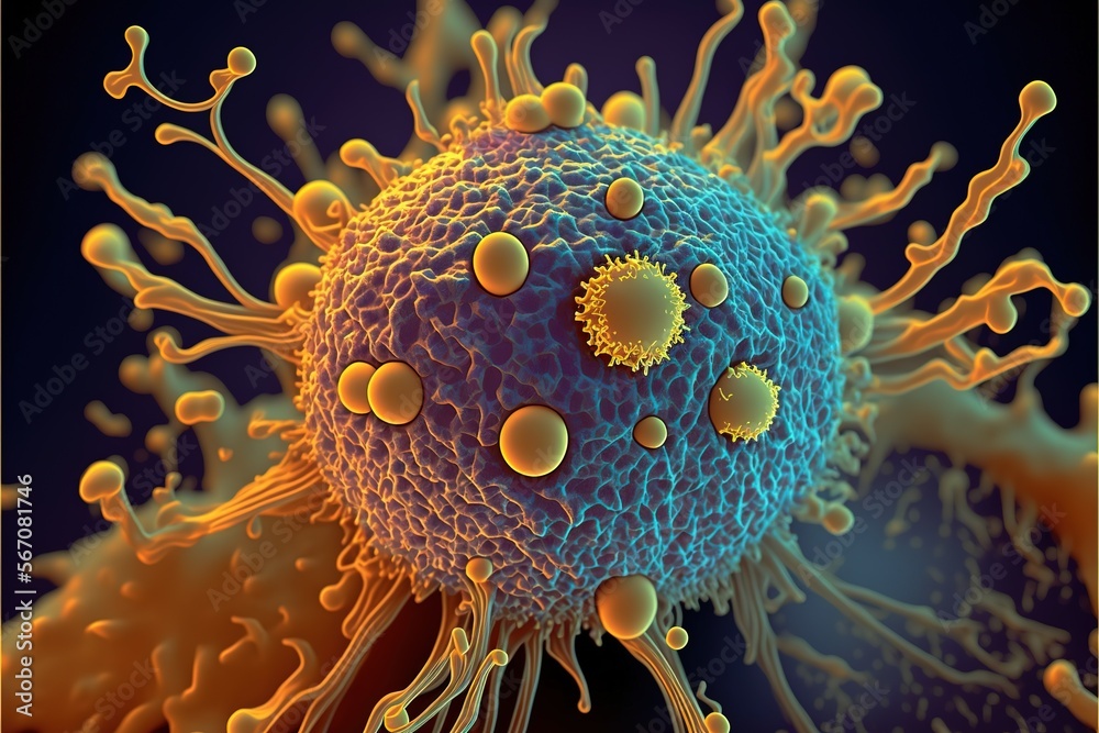 Microenvironment concept with virus cells, T-Cells, nanoparticles ...