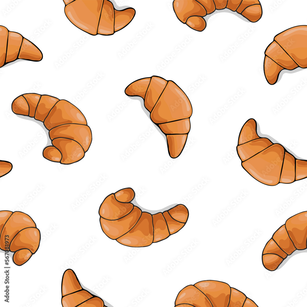 Seamlless cartoon croissant pattern for print design. Cartoon vector ...