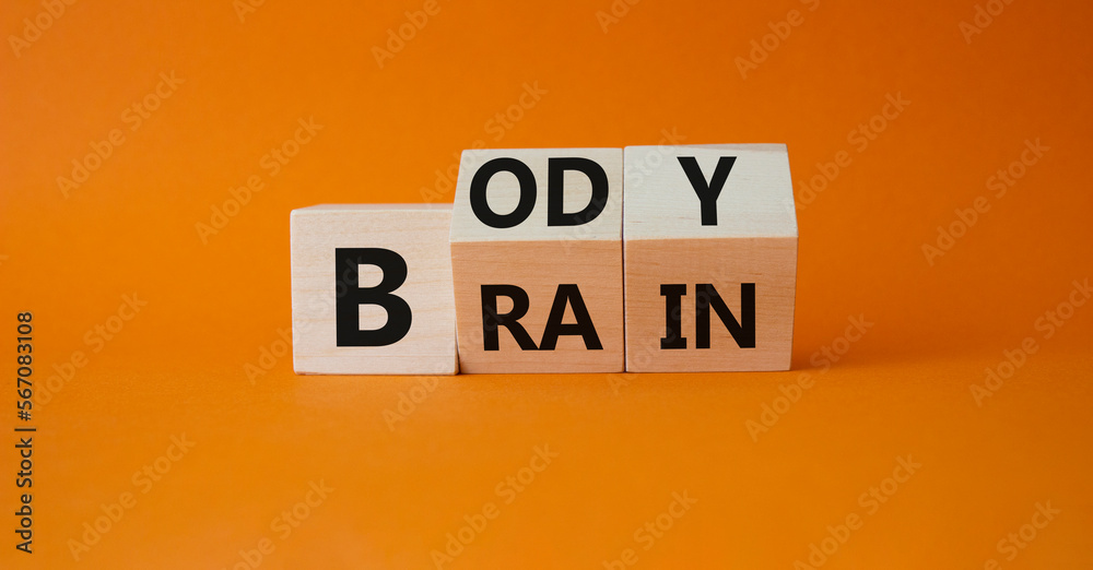Body vs Brain symbol. Turned Wooden cubes with words Brain and Body ...