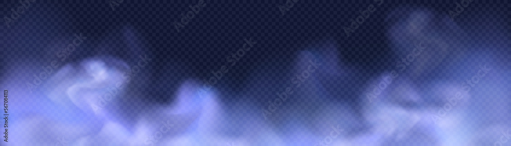 Blue fog purple smoke isolated transparent background. White vector ...