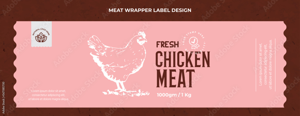 Fresh Chicken Meat Label Design Packaging Design. Hand Drawn Chicken ...