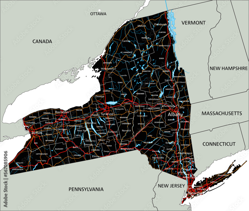 Detailed road map of new york state