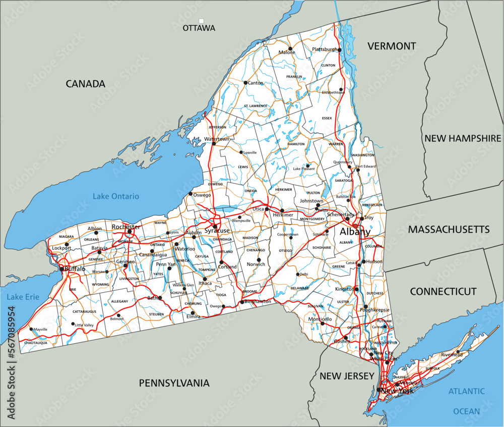 High detailed New York road map with labeling. Stock Vector | Adobe Stock