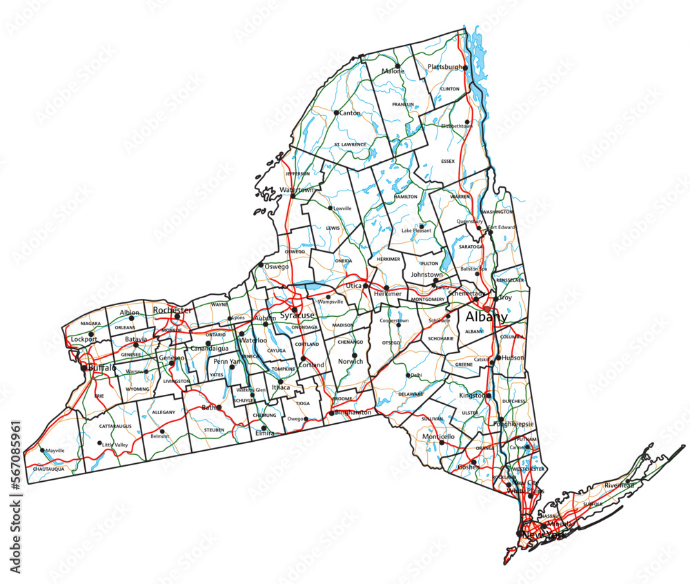 High detailed New York road map with labeling. Stock Vector | Adobe Stock