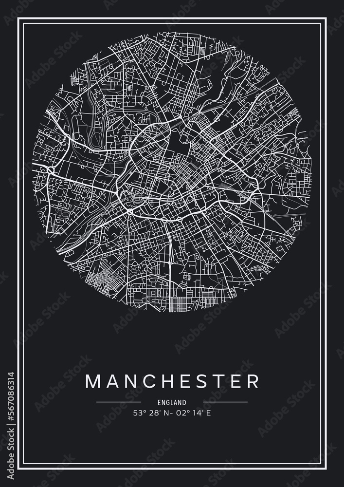 Black and white printable Manchester city map, poster design, vector ...