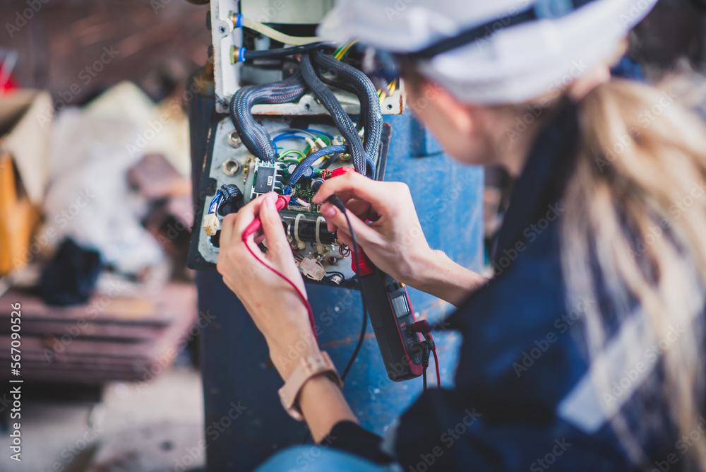 Electrical engineer checking Power Distribution Cabinet in the control ...