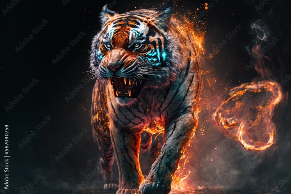 tiger with fire coming out of its mouth. generative ai. Stock ...
