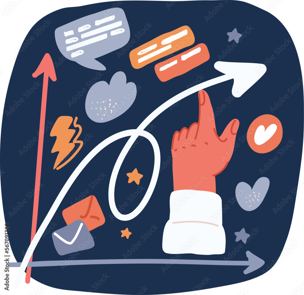 Cartoon vector illustration of Hand support rising chart, diagram Stock ...