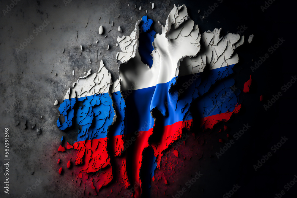 Russian flag destroyed, symbol of crisis, ai generated Stock ...